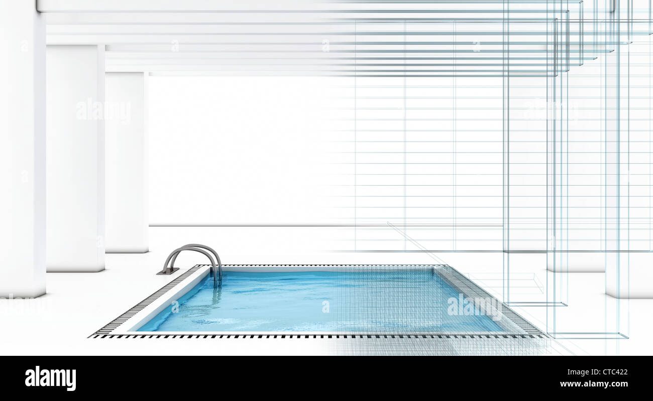 3D image of luxury swimming pool with wire-frame Stock Photo - Alamy
