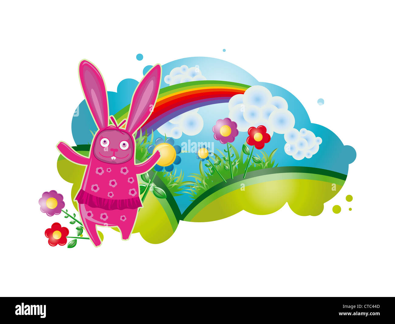 vector spring illustration with floral and rabbit Stock Photo - Alamy