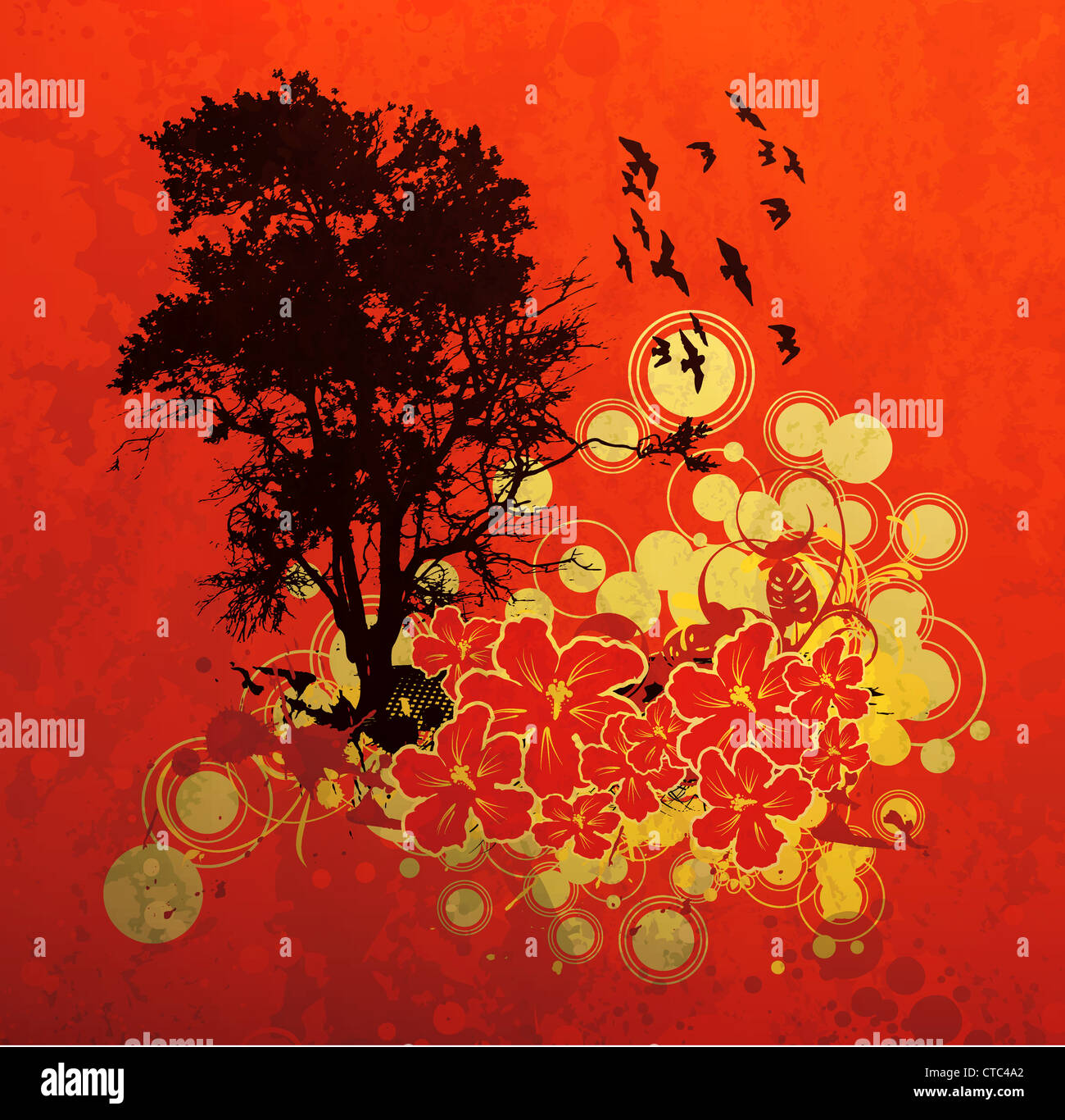 vector vintage background with tree Stock Photo - Alamy