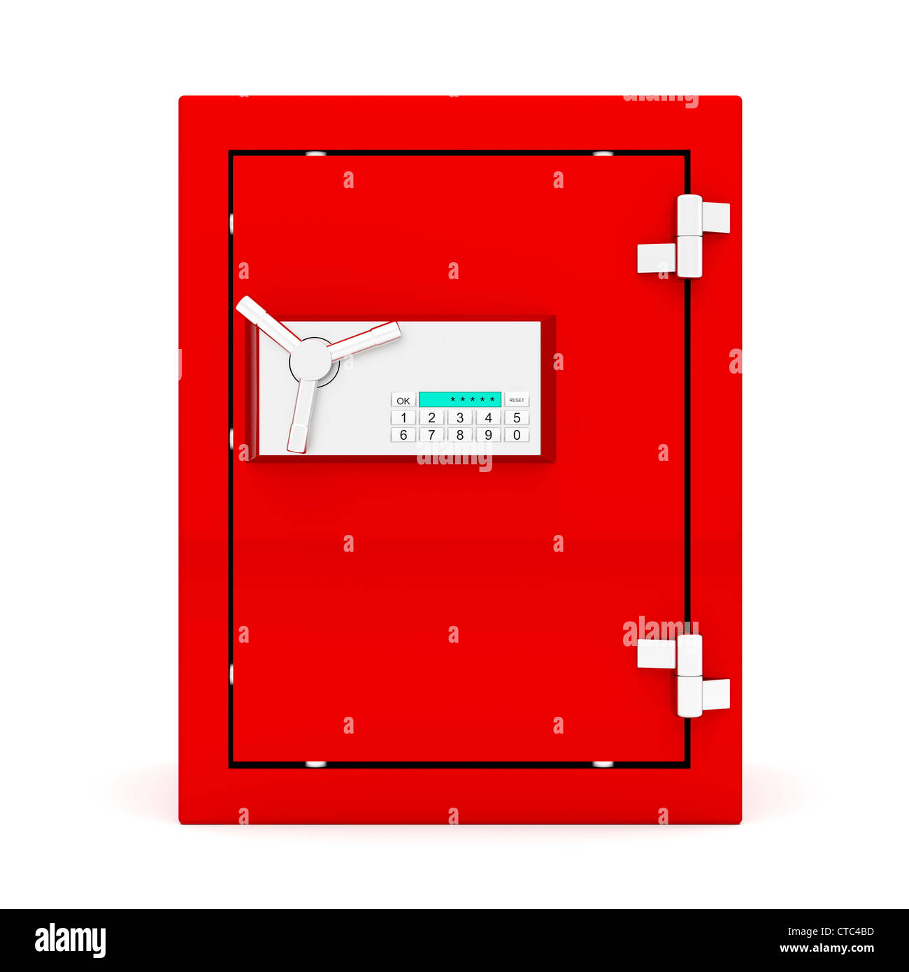 Front view of red safe box with digital lock. 3d Image Stock Photo - Alamy