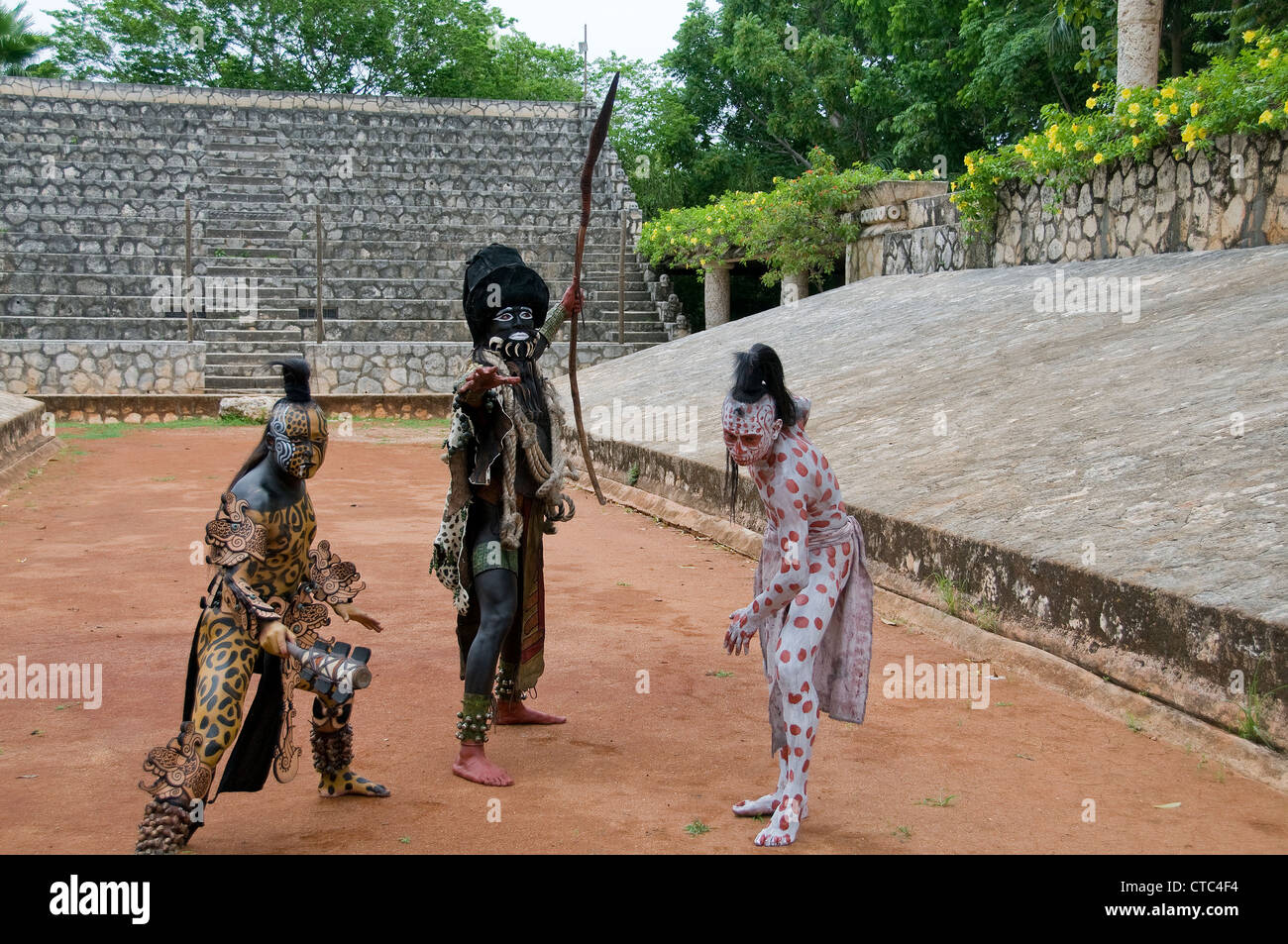 A group of Maya actors/dancers in sacred animal dress (costume) at the ...