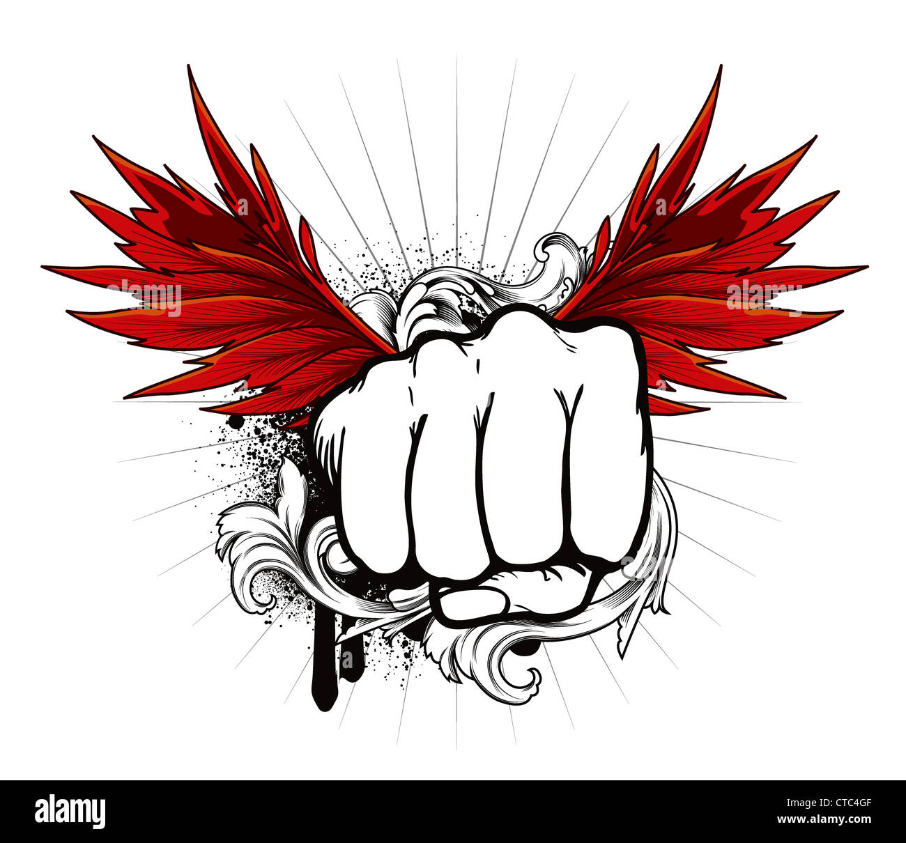 vintage emblem with wings and fist Stock Photo - Alamy
