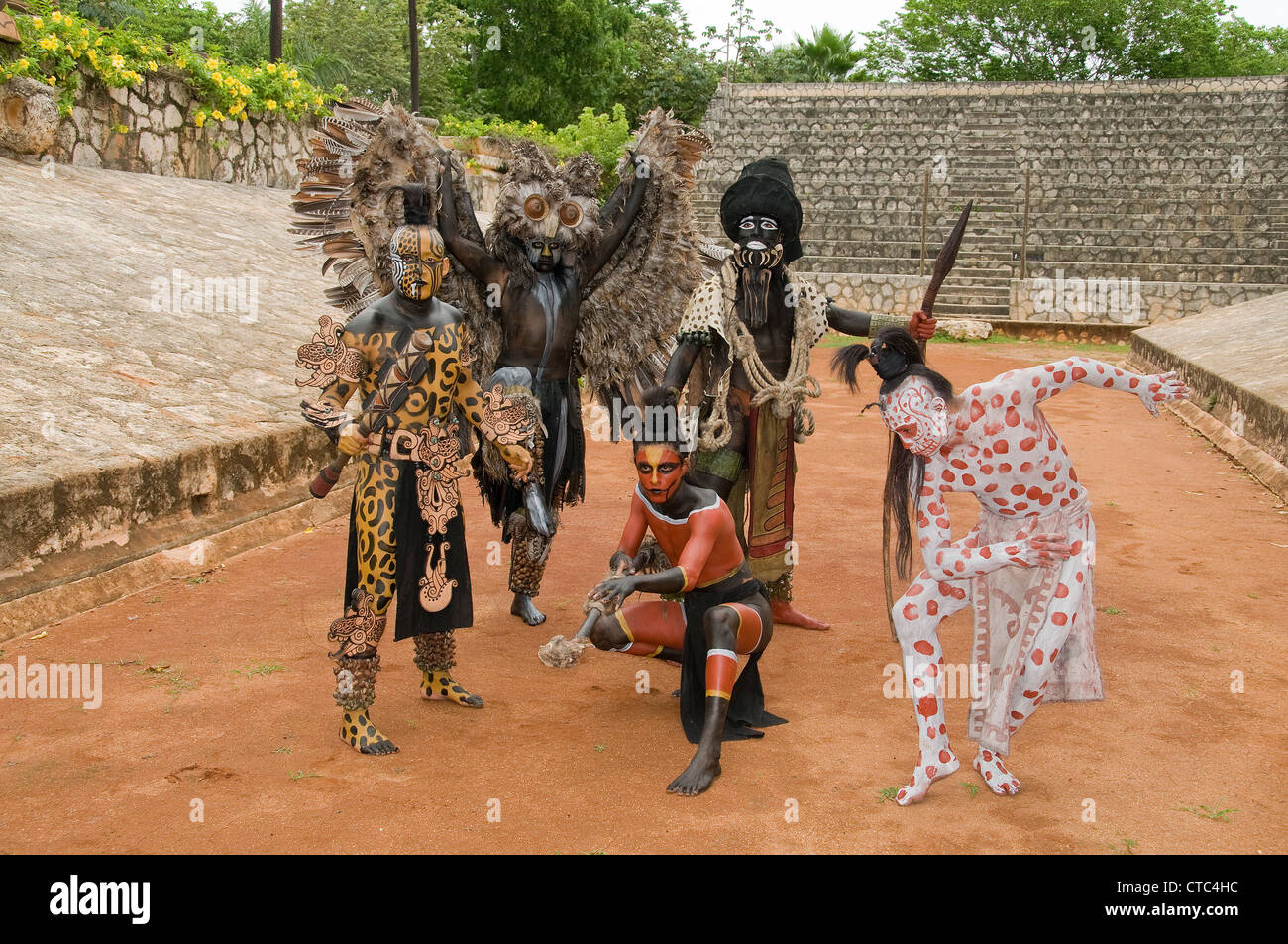 A group of Maya actors/dancers in sacred animal dress (costume) at the ...