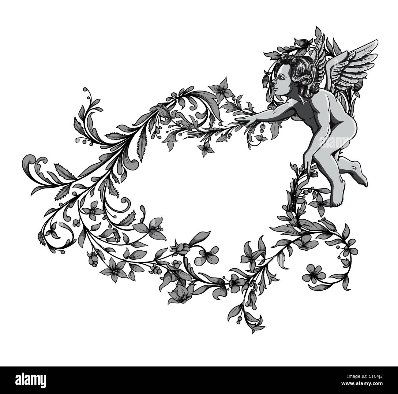 angel with floral frame vector illustration Stock Photo - Alamy