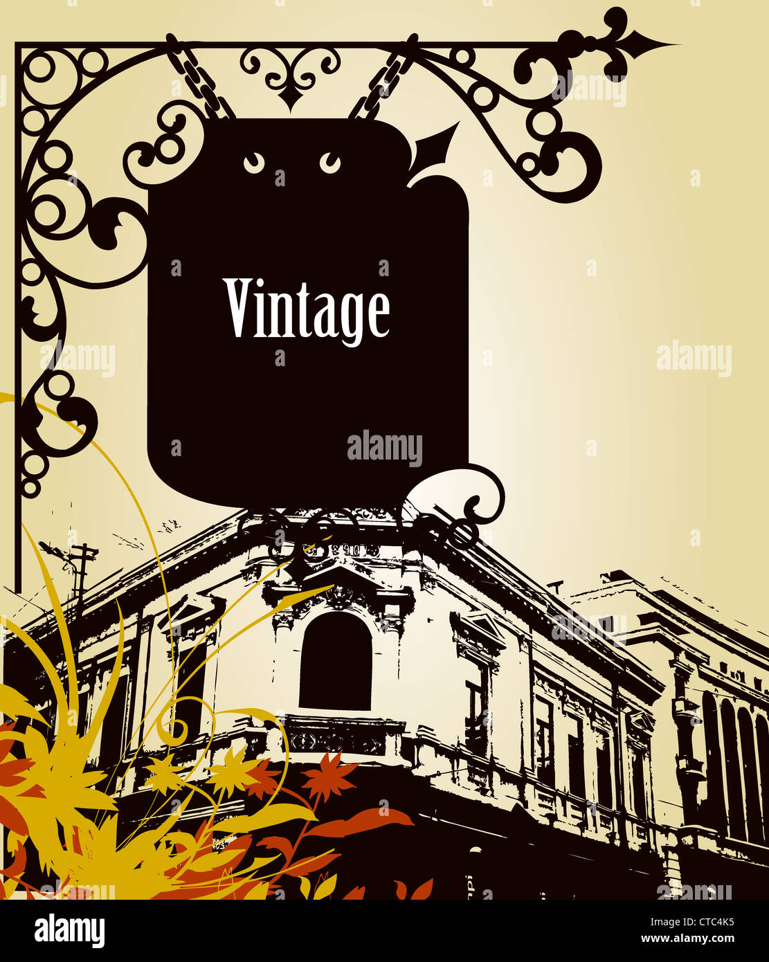 vector wrought iron sign with background Stock Photo - Alamy