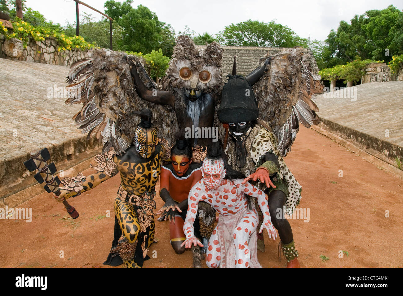 A group of Maya actors/dancers in sacred animal dress (costume) at the ...
