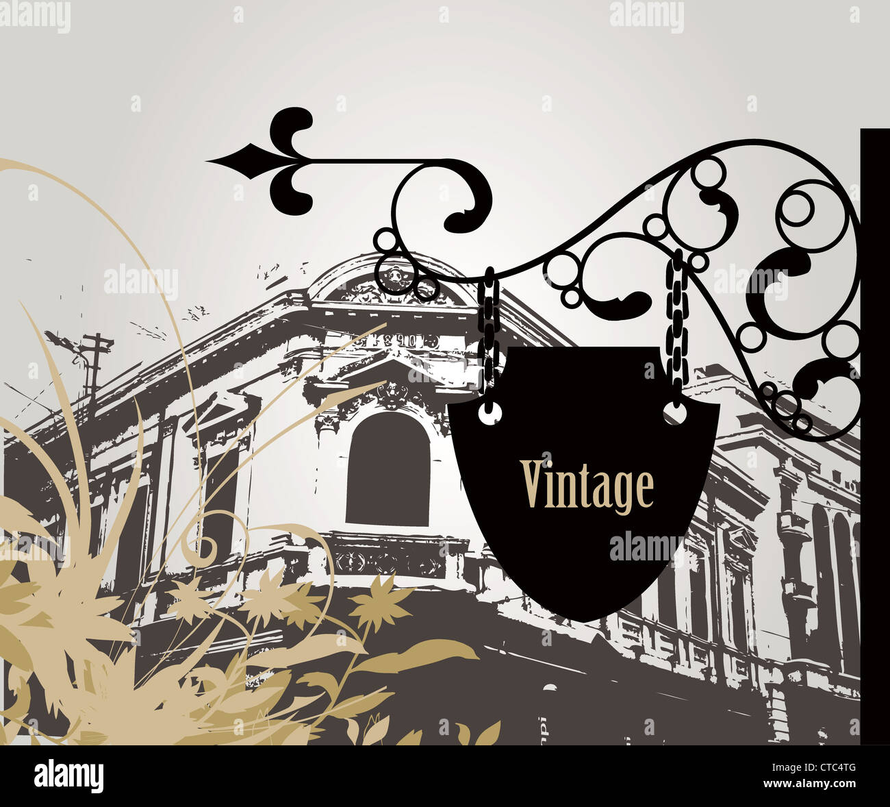 vector wrought iron sign with background Stock Photo - Alamy