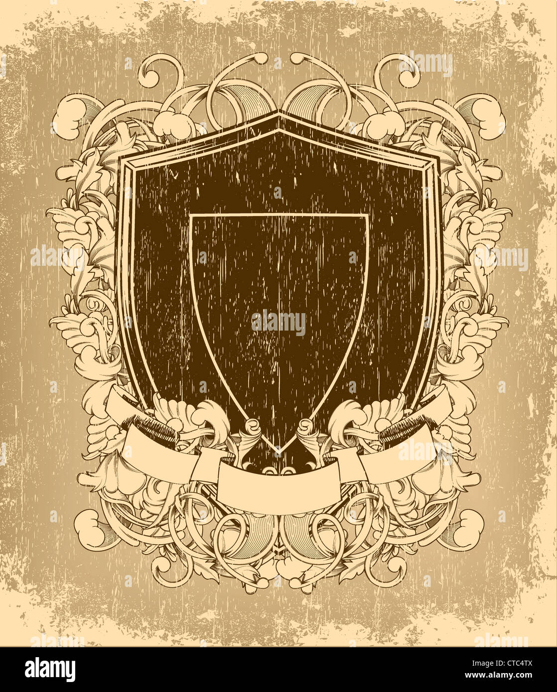 vector vintage emblem with shield Stock Photo - Alamy