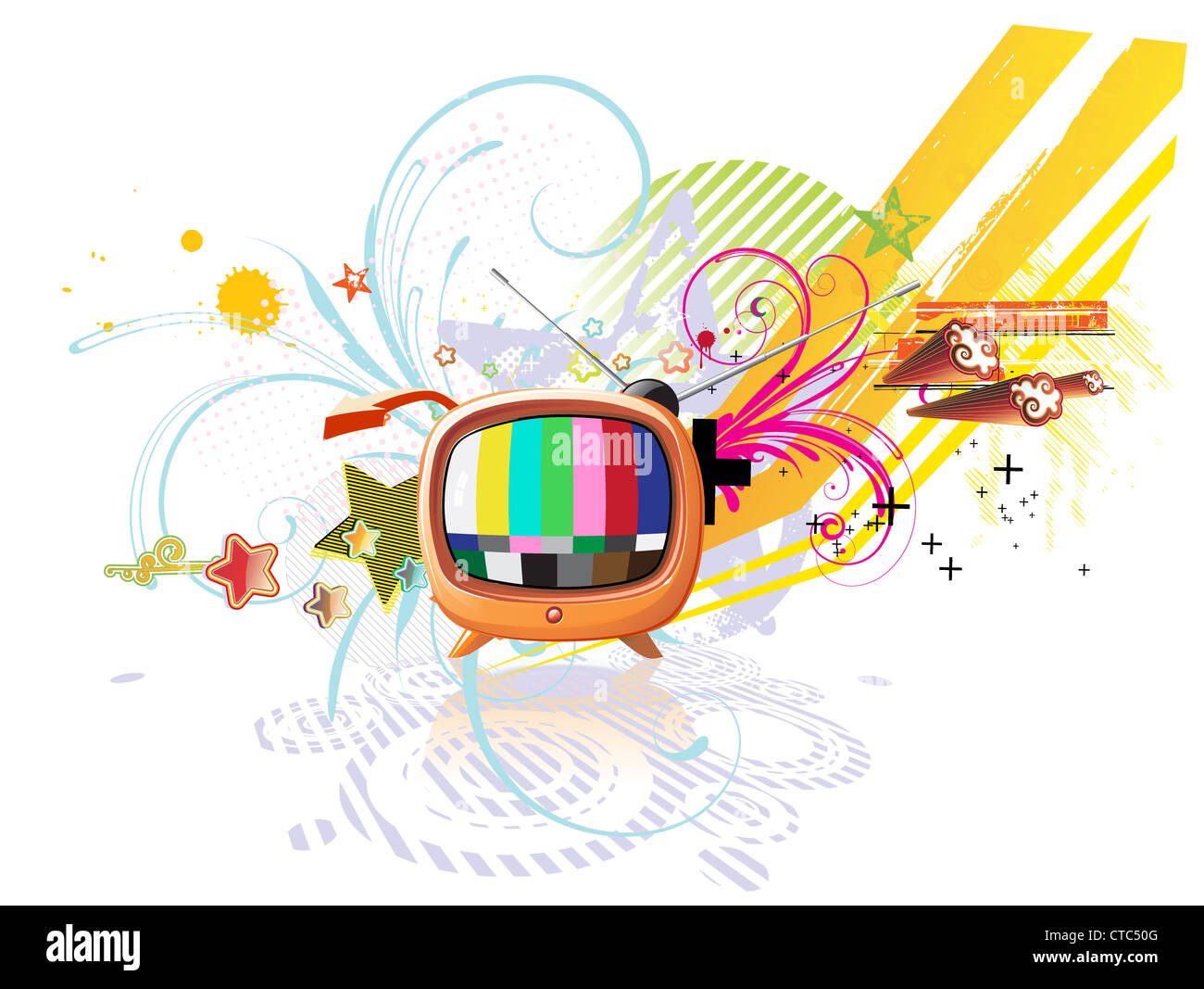 Vector illustration of funky abstract background with cool retro TV ...