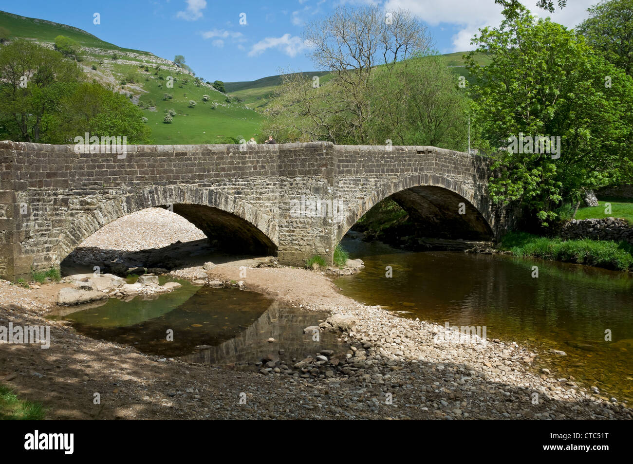 Bridge across River Wharfe in summer Buckden village Upper Wharfedale ...