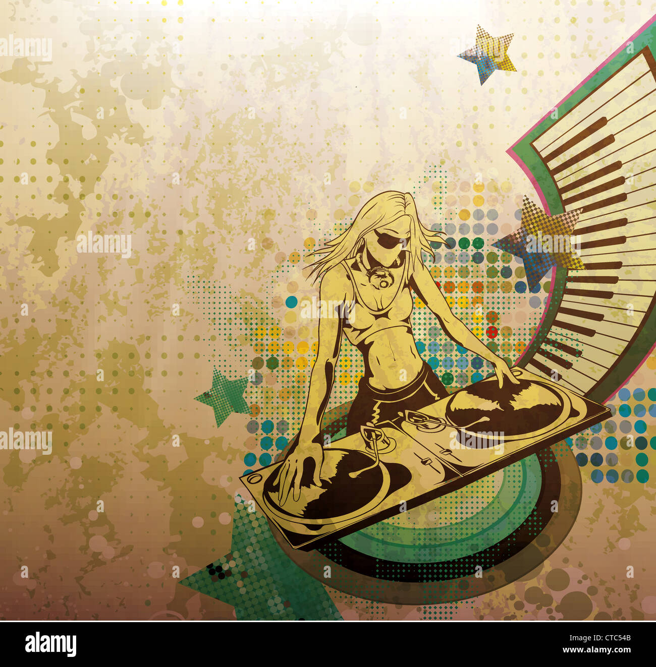 vector dj with turntable music background Stock Photo - Alamy