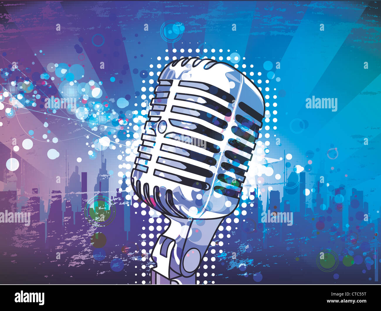 microphone with urban background vector illustration Stock Photo - Alamy