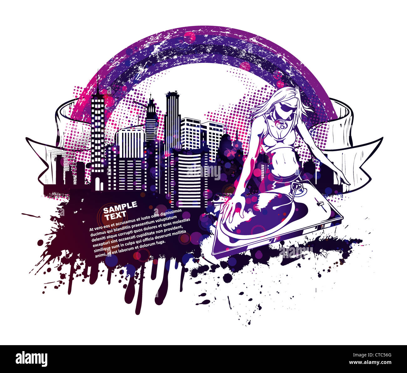 vector dj with turntable music background Stock Photo - Alamy