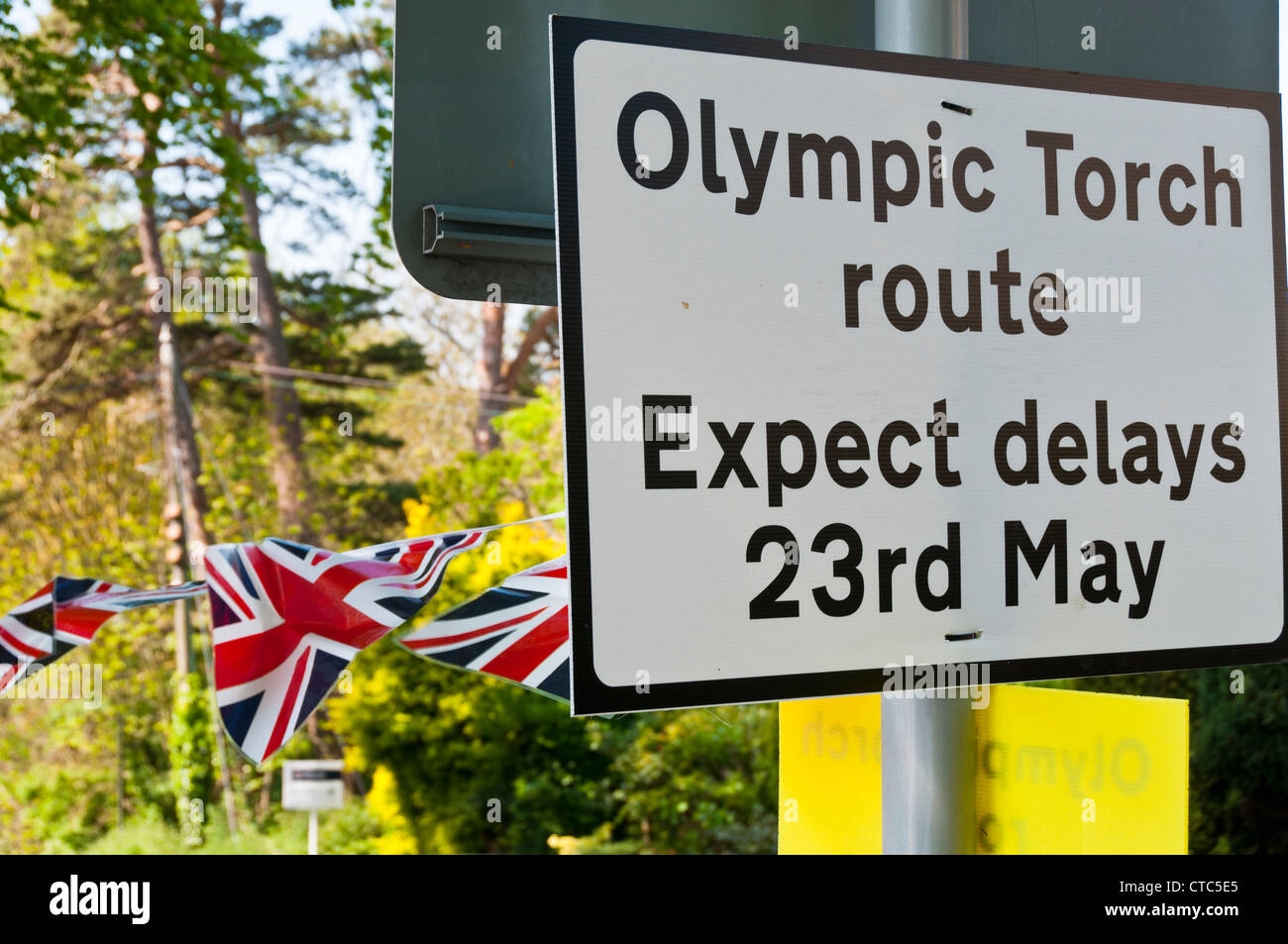 Olympic Torch route sign, Painswick, Gloucestershire, UK Stock Photo ...