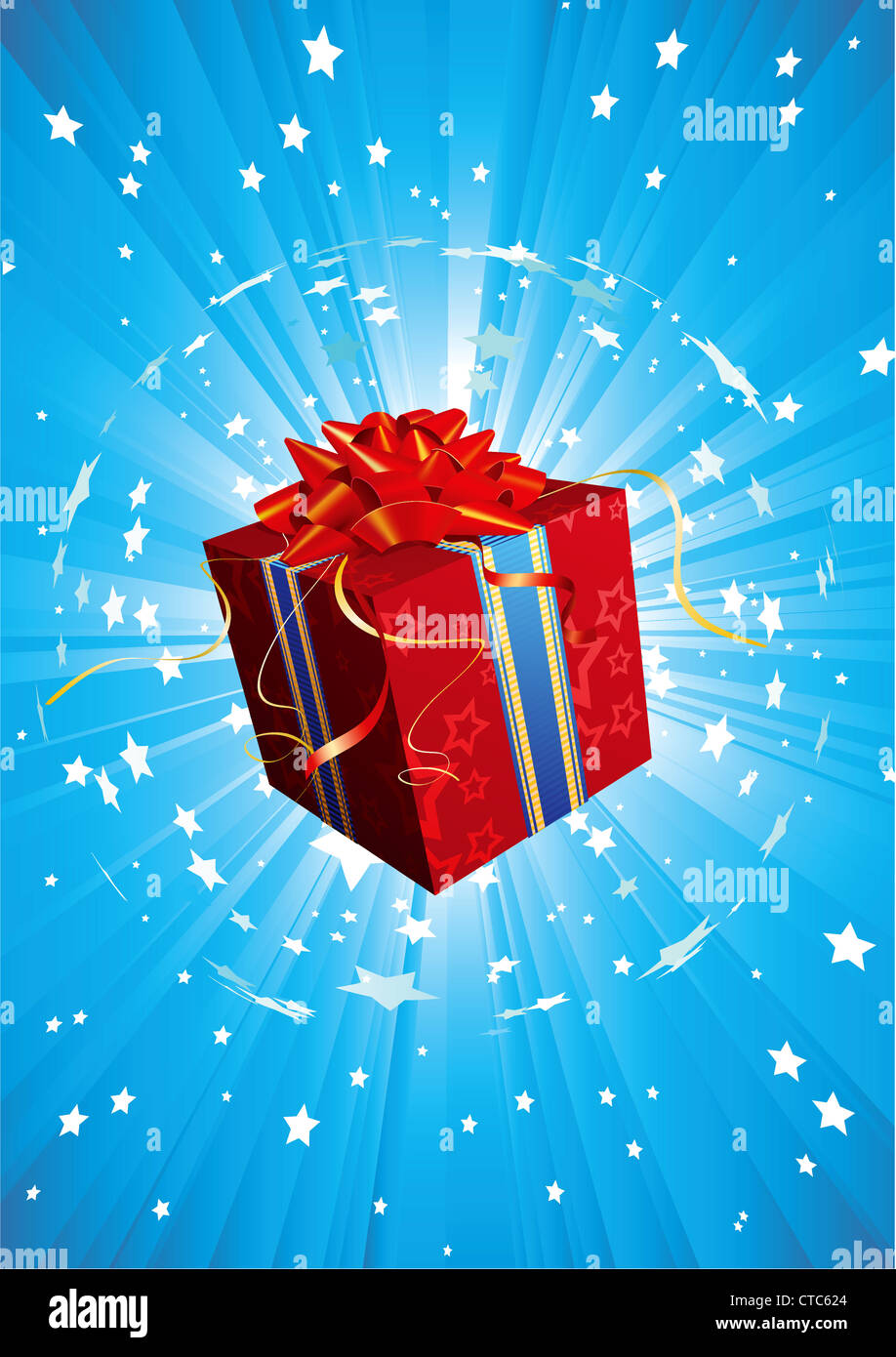 Vector illustration of red square present box with a bow and ribbons on ...