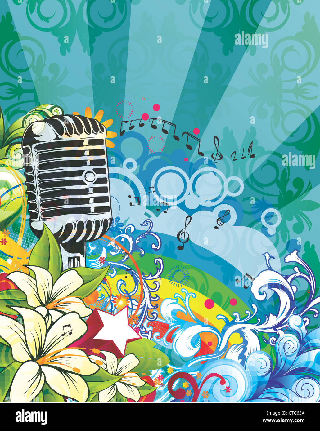 vector concert poster with microphone Stock Photo - Alamy