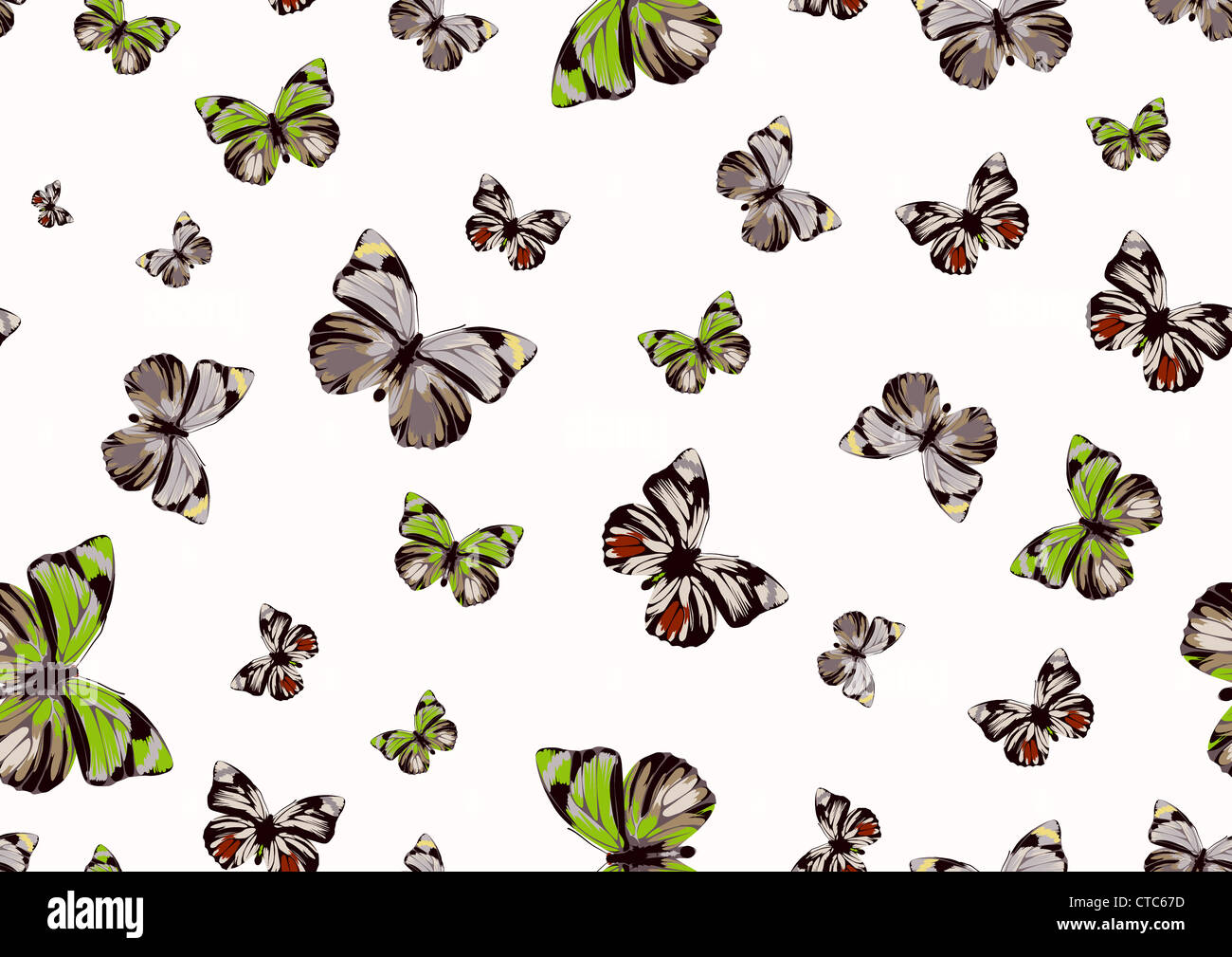 Vector illustration of many funky butterflies of different colors ...