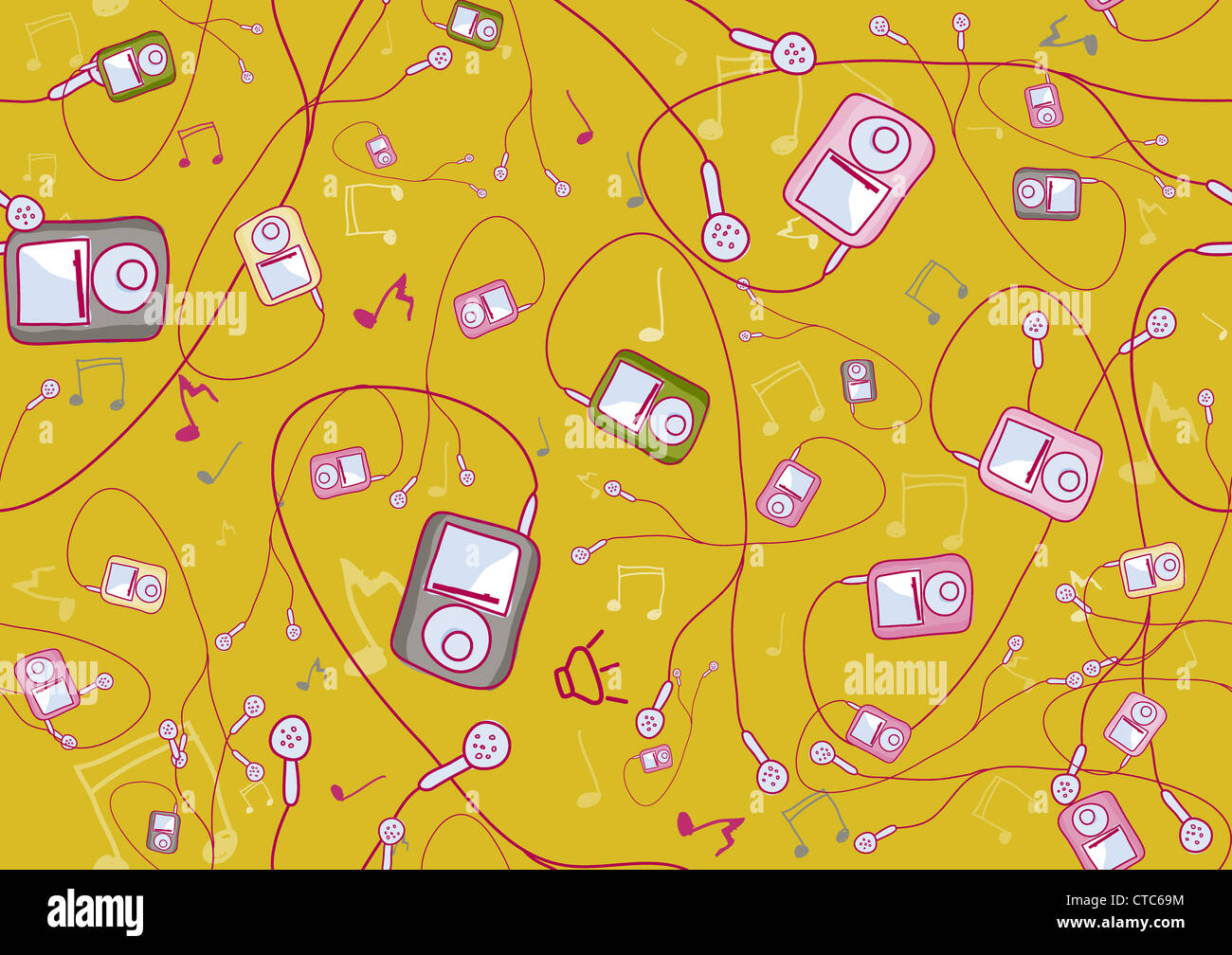 Retro Seamless Pattern made of cool hand-drawn mp3 players in different ...