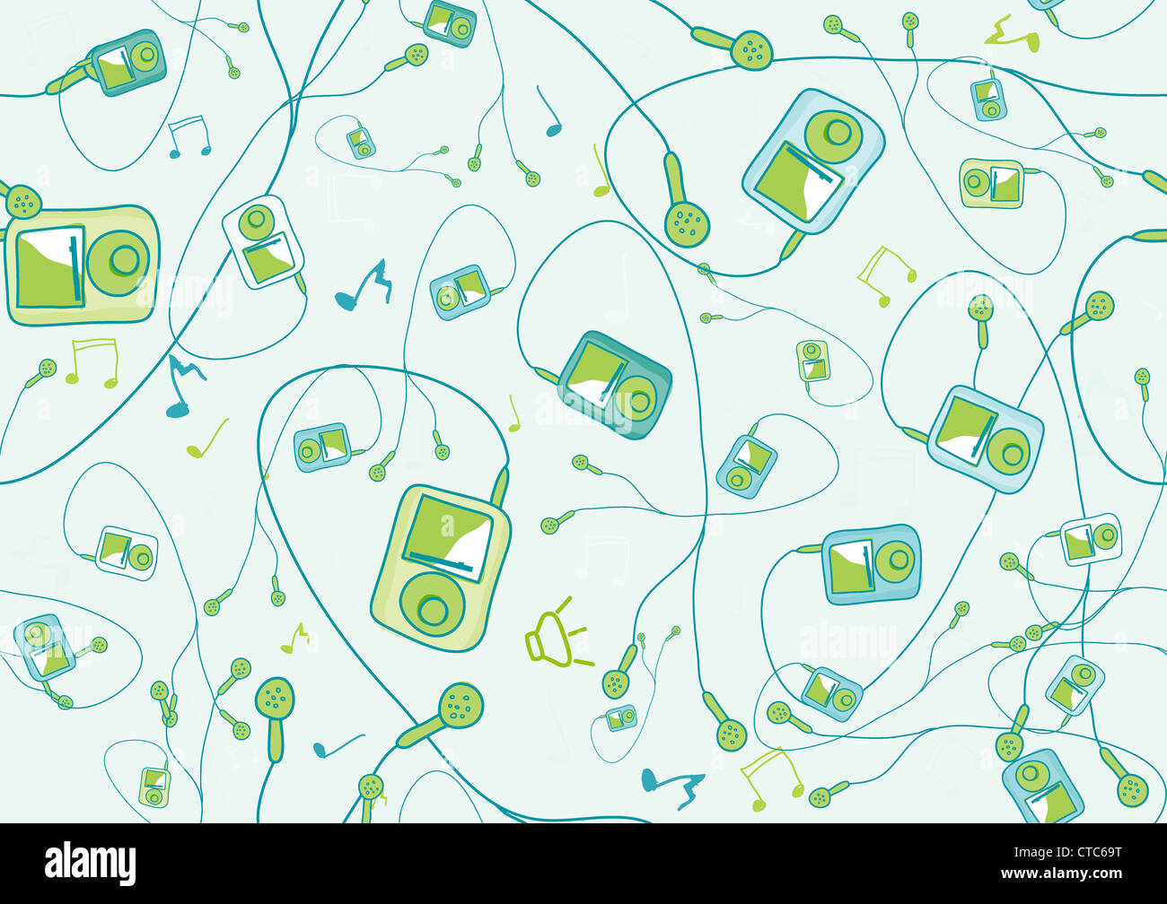 Retro Seamless Pattern made of cool hand-drawn mp3 players in different ...