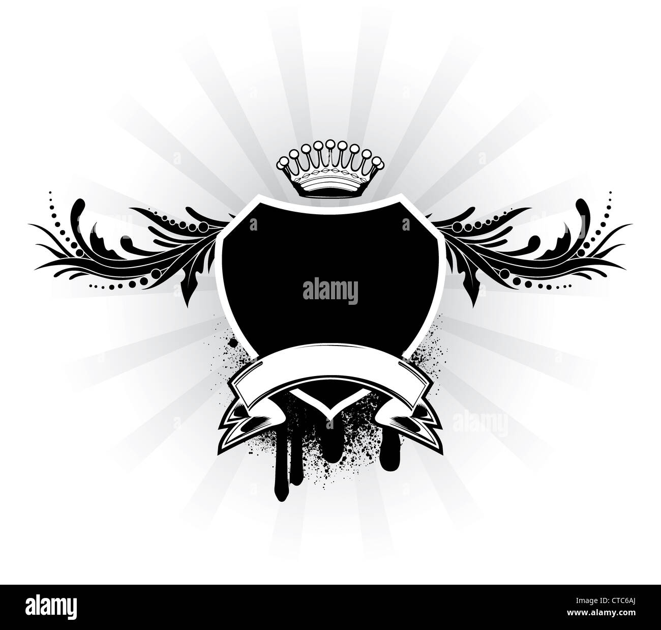 vintage emblem with ribbon and shield Stock Photo - Alamy