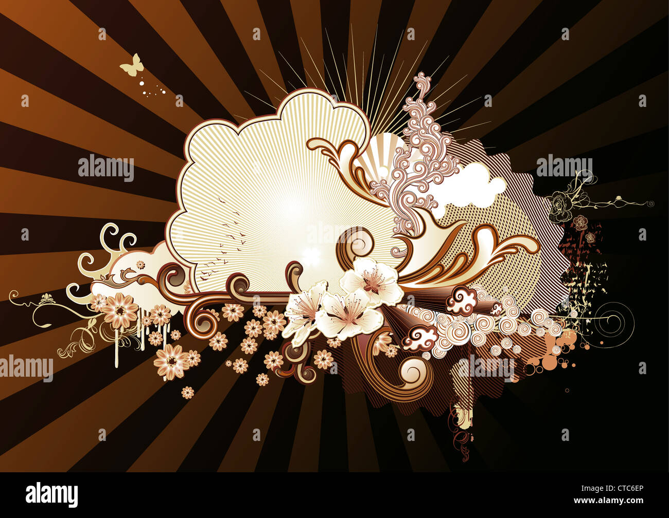Vector illustration of urban retro styled background made of floral and ...