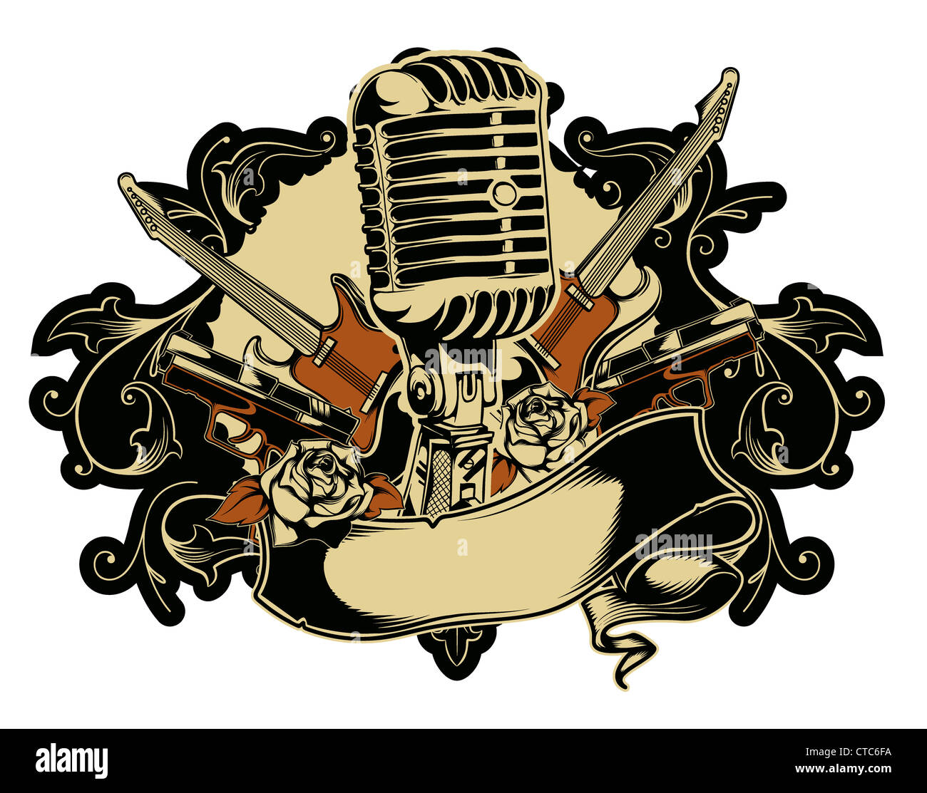 vector music emblem with microphone Stock Photo - Alamy