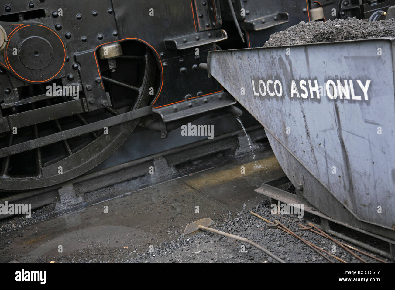 Ash container alongside preserved Great Western Railway locomotive ...
