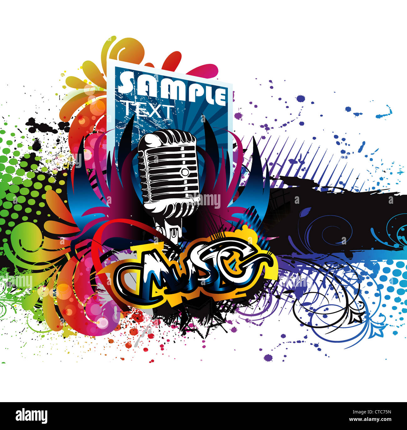vector concert poster with microphone Stock Photo - Alamy