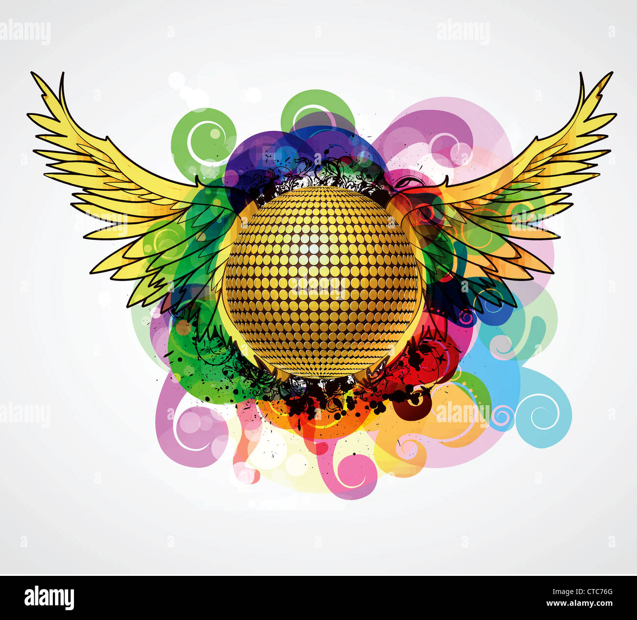 vector colorful music illustration with discoball Stock Photo - Alamy