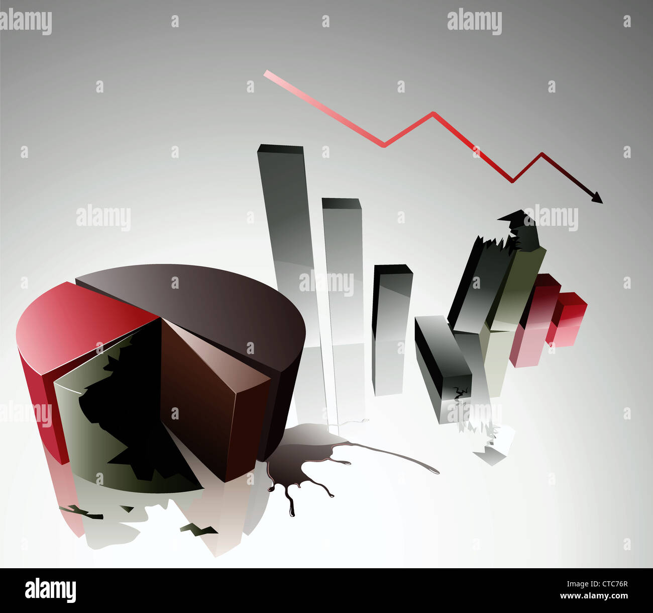Vector illustration Concept of a financial crisis with bar and pie ...