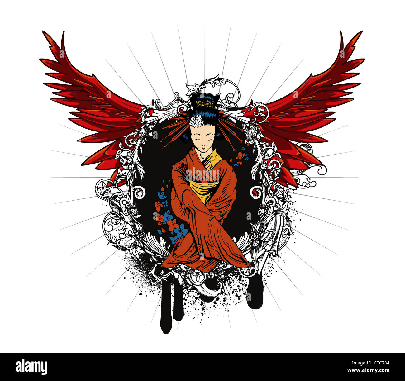 vector japanese emblem with geisha Stock Photo - Alamy