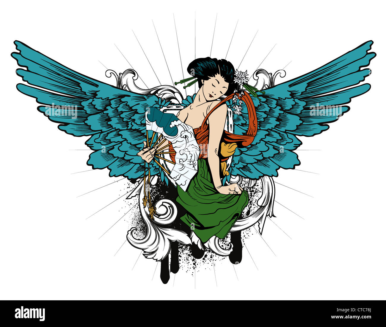 vector japanese emblem with geisha Stock Photo - Alamy