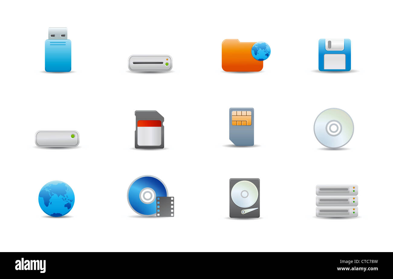 Vector illustration set of elegant simple icons for common storage ...