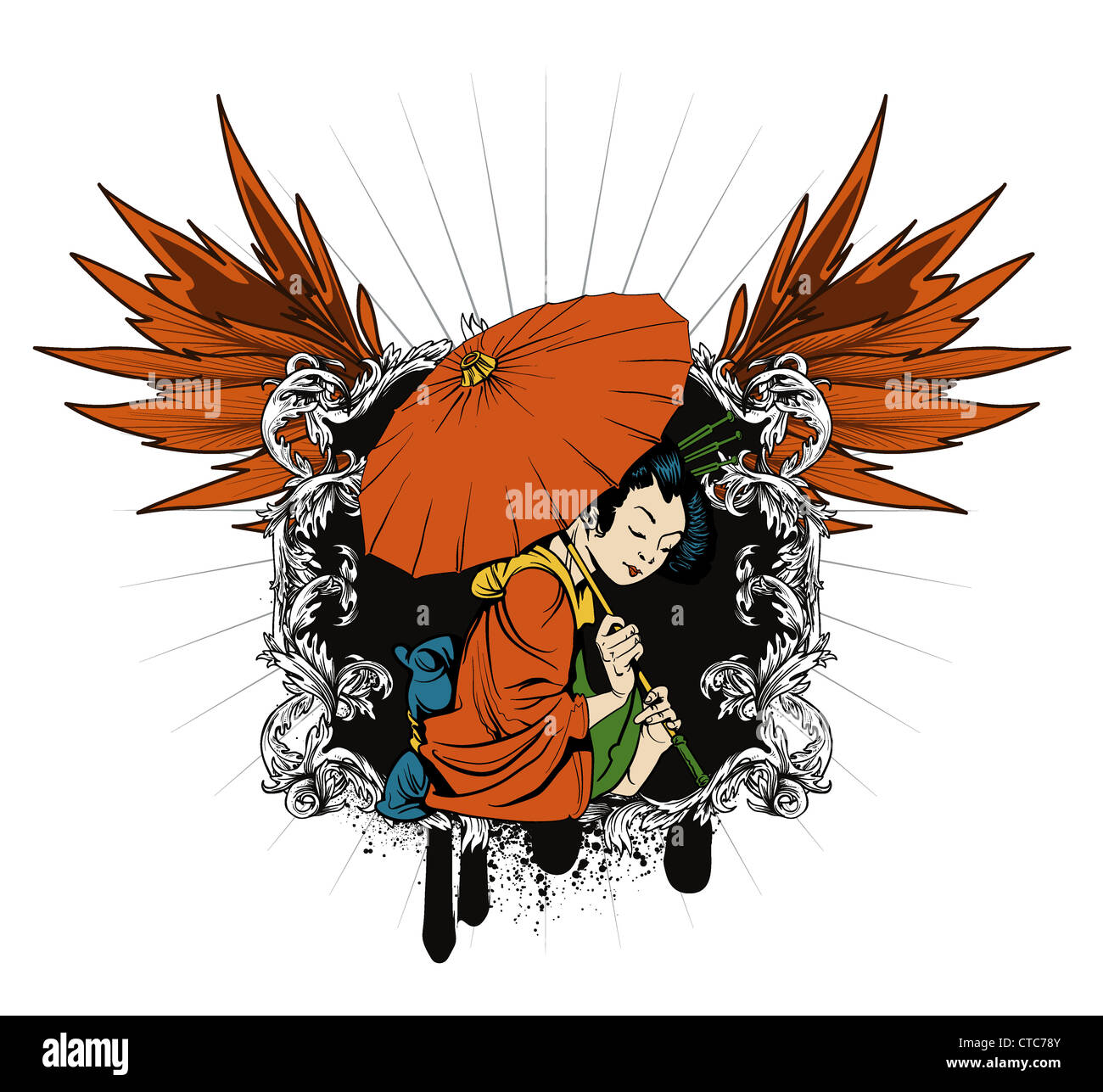 vector japanese emblem with geisha Stock Photo - Alamy