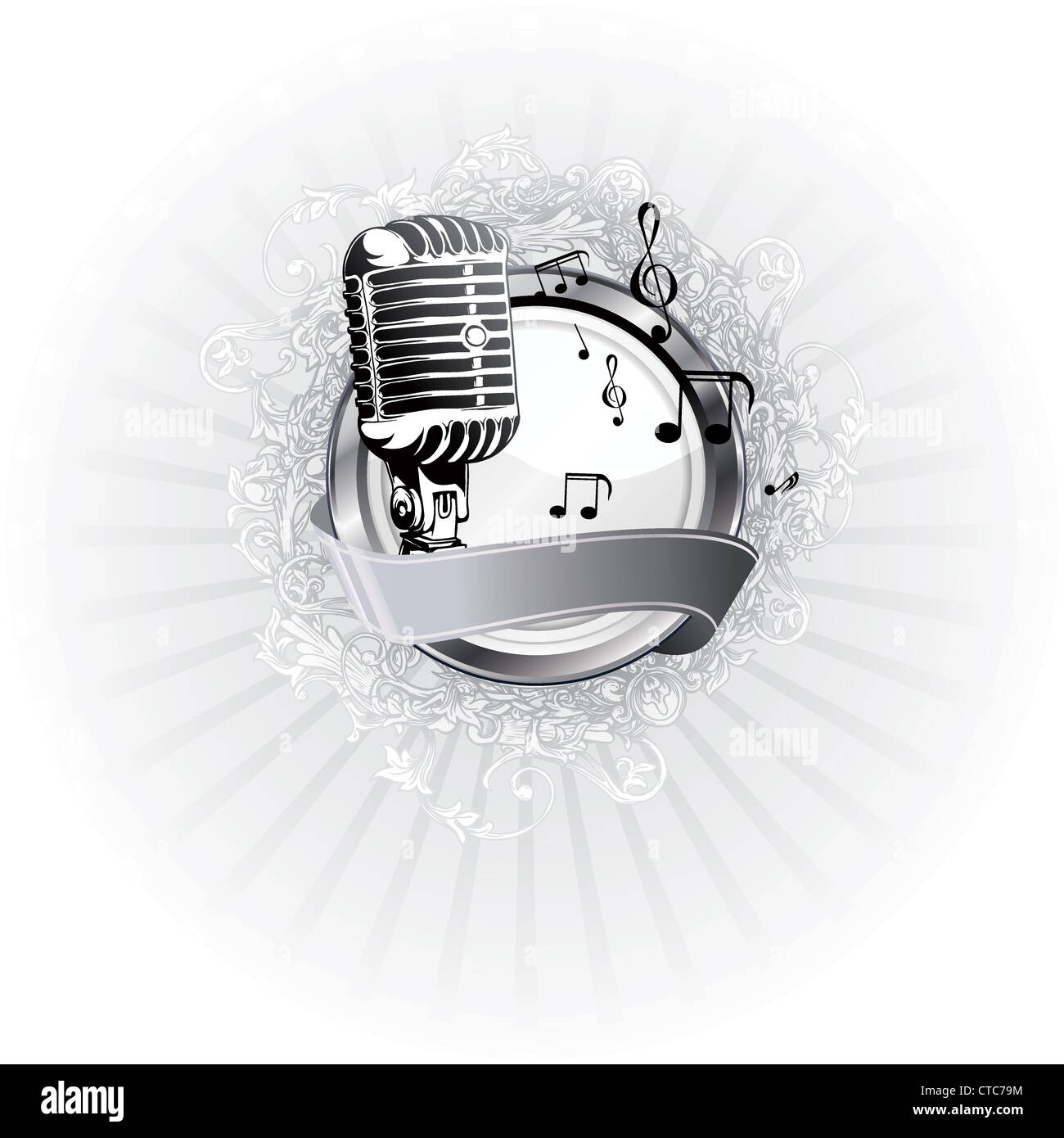 music poster with microphone and label Stock Photo - Alamy