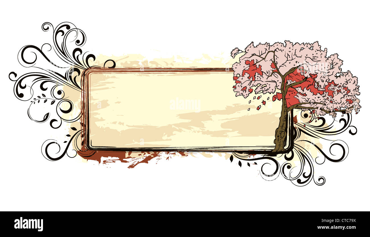 vector grunge floral frame with cherry tree Stock Photo - Alamy