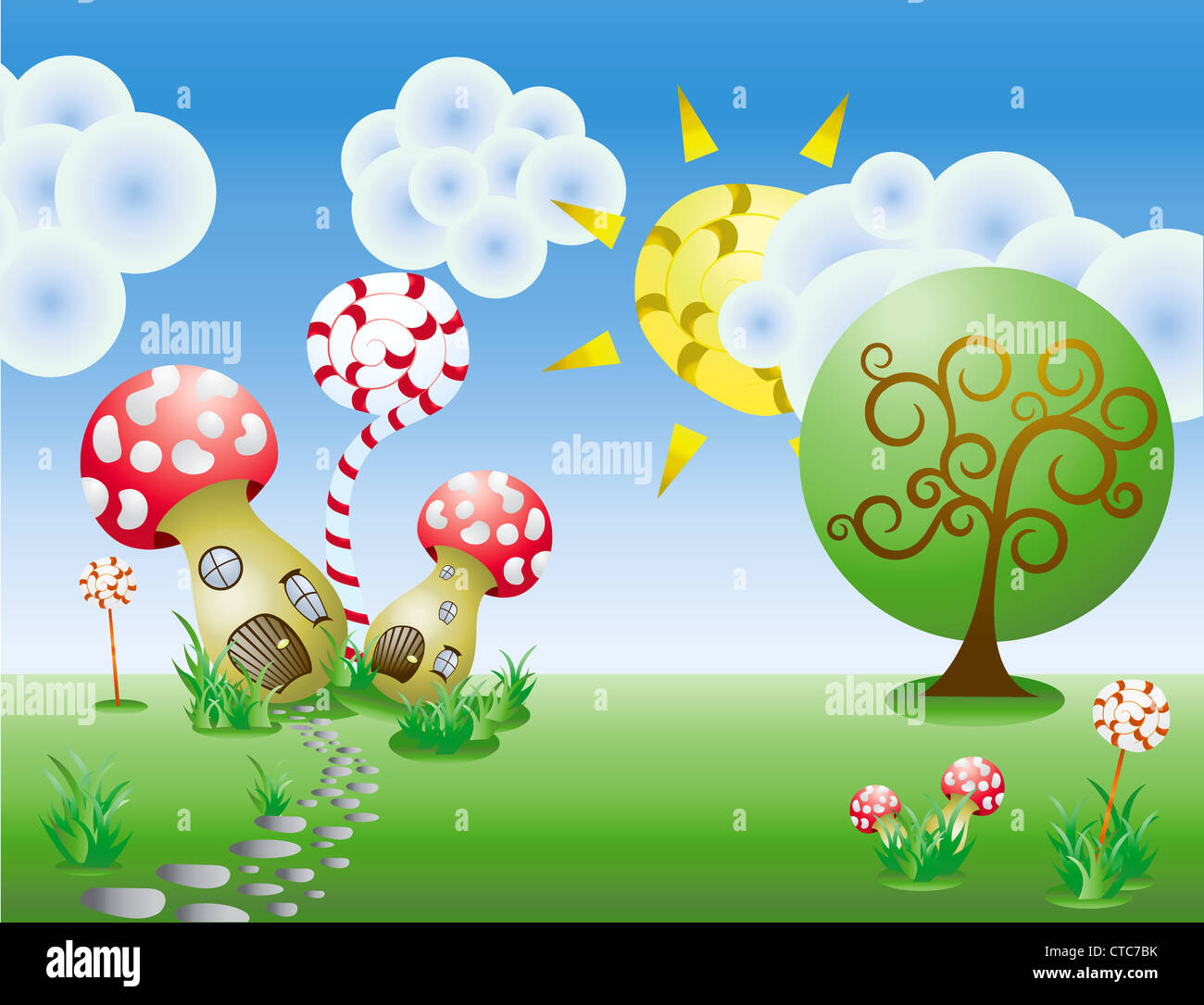 vector spring background with mushrooms Stock Photo - Alamy
