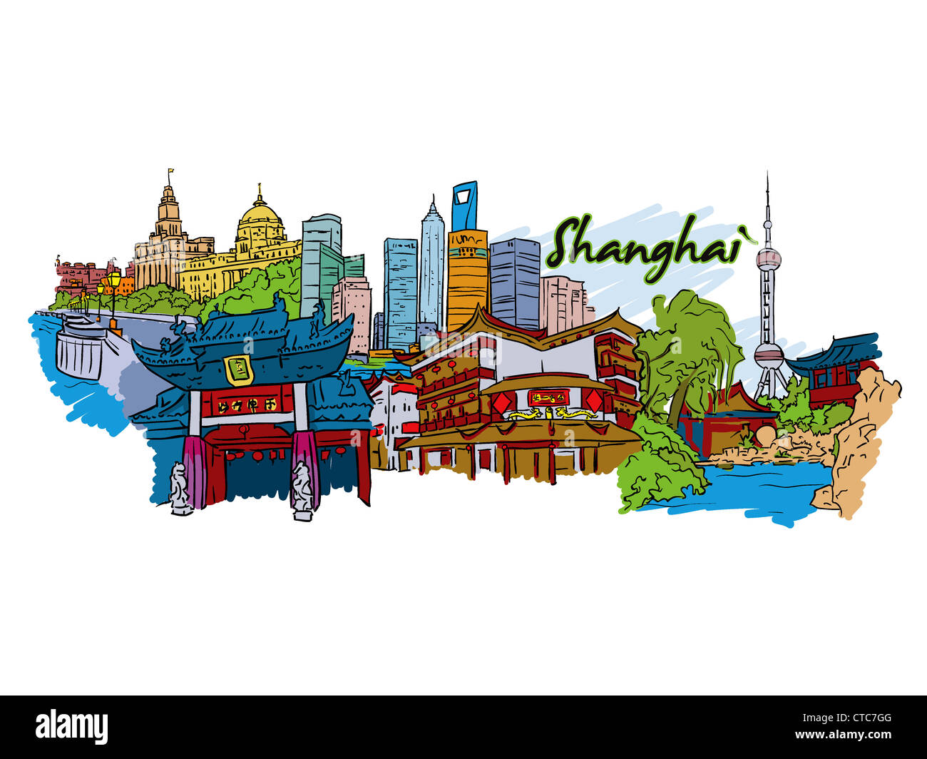 shanghai doodles vector illustration Stock Photo - Alamy