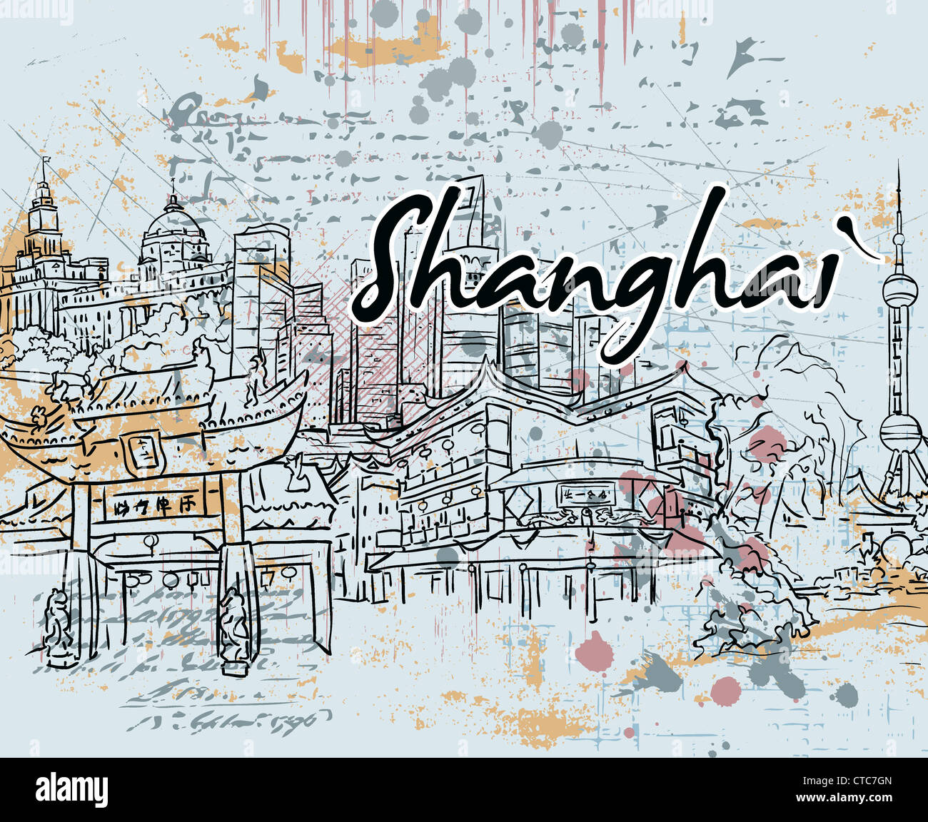 shanghai doodles vector illustration Stock Photo - Alamy