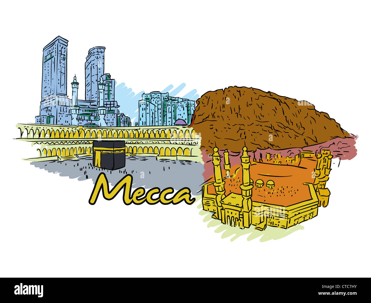 mecca doodles vector illustration Stock Photo - Alamy