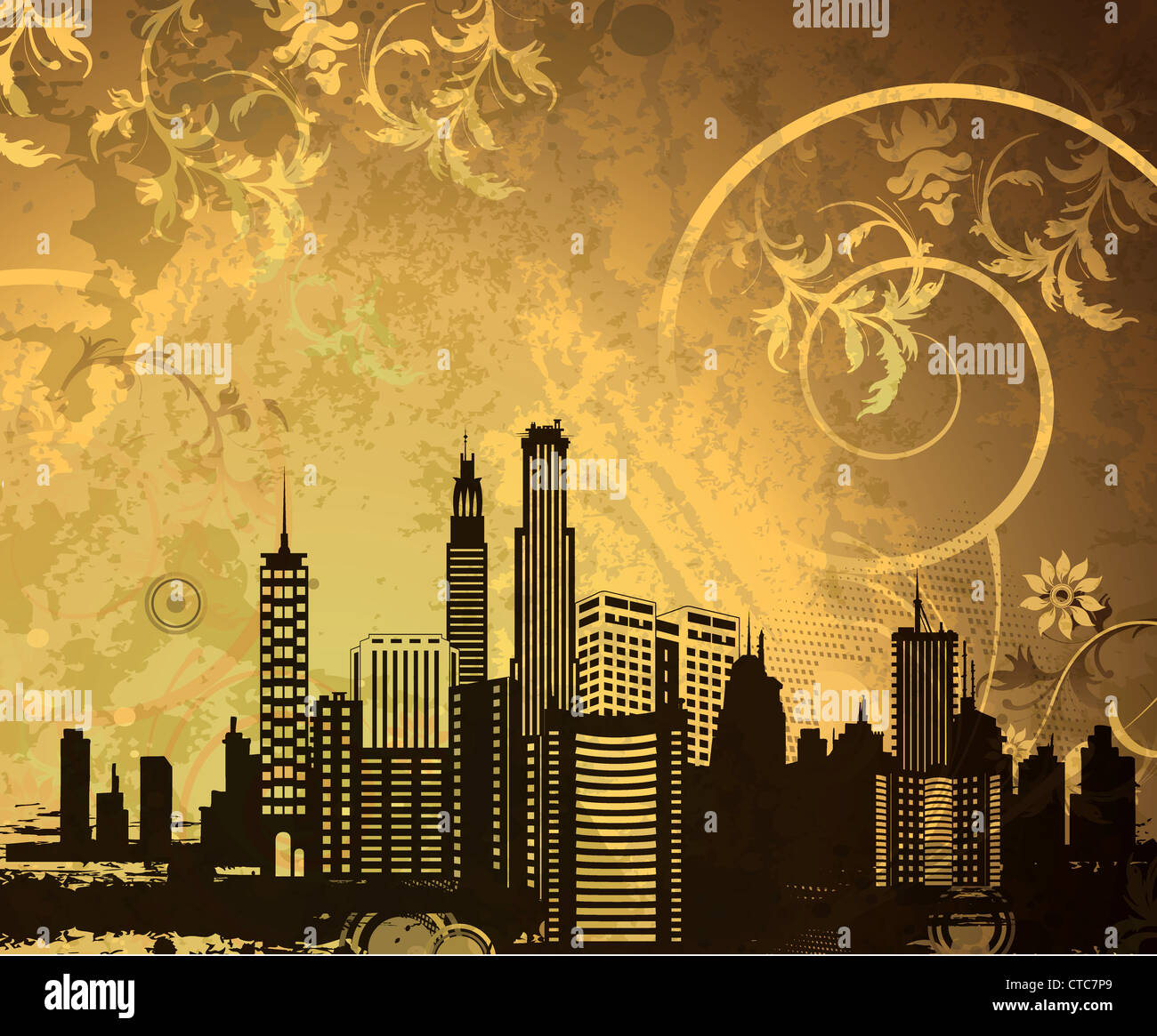 vector urban illustration with city Stock Photo - Alamy