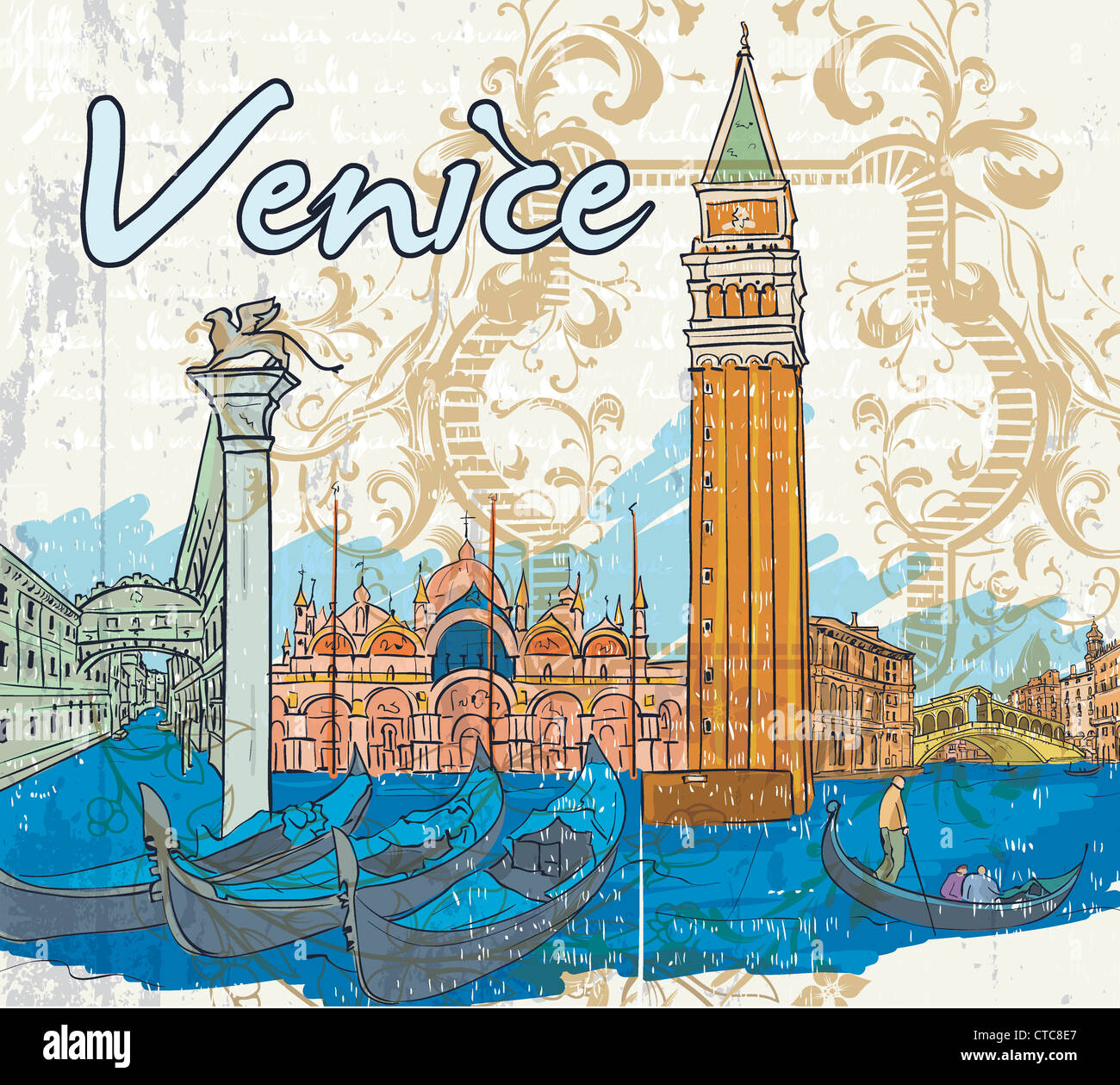 venice doodles vector illustration Stock Photo - Alamy