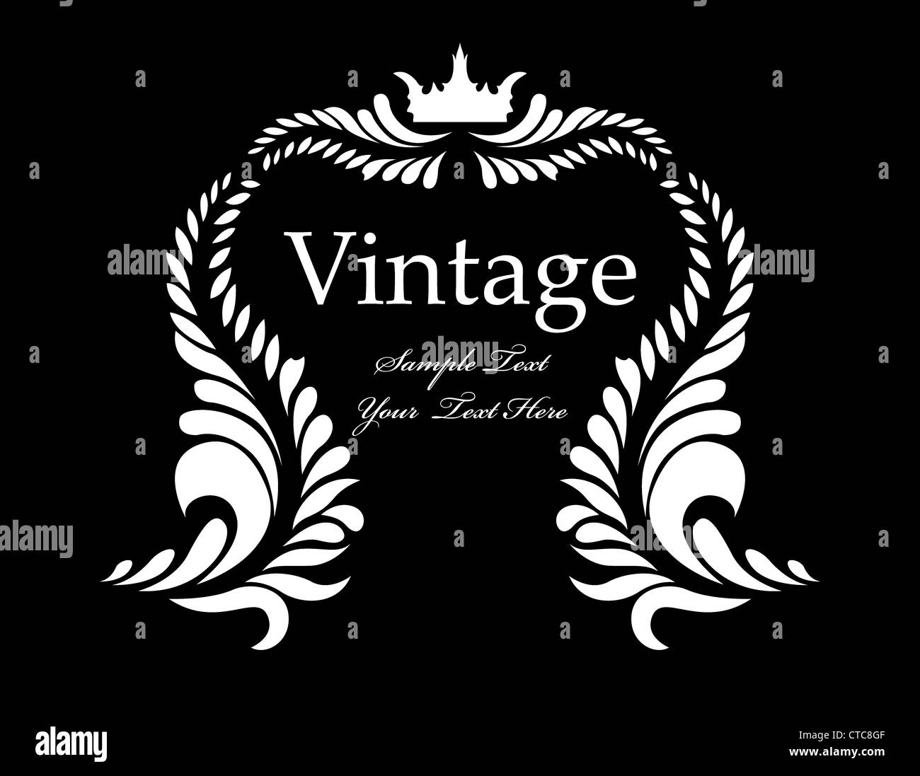 vintage floral frame with crown Stock Photo - Alamy