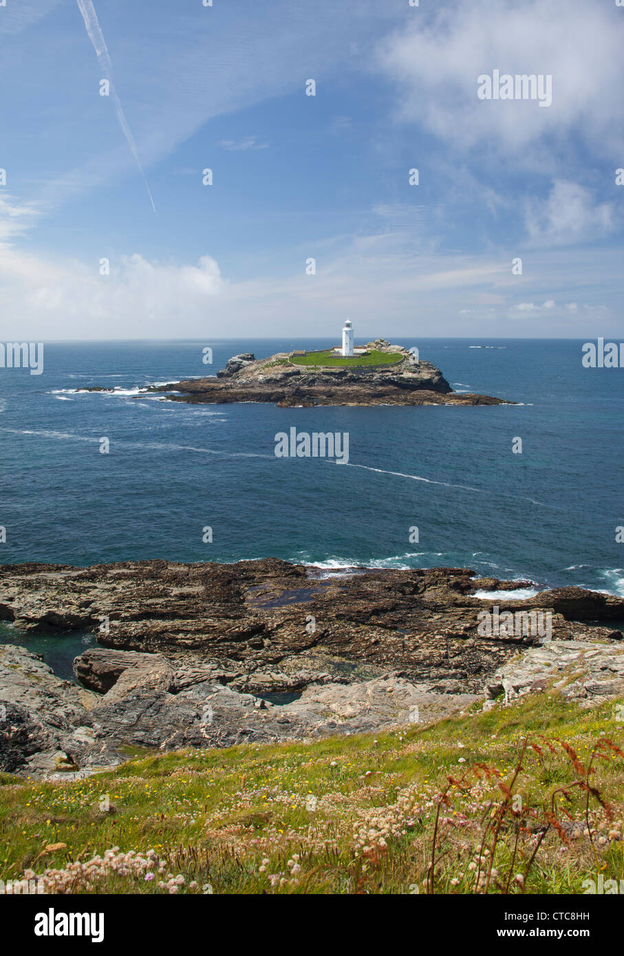 Godrevy lighthouse North Cornish coast, St Ives bay Stock Photo - Alamy