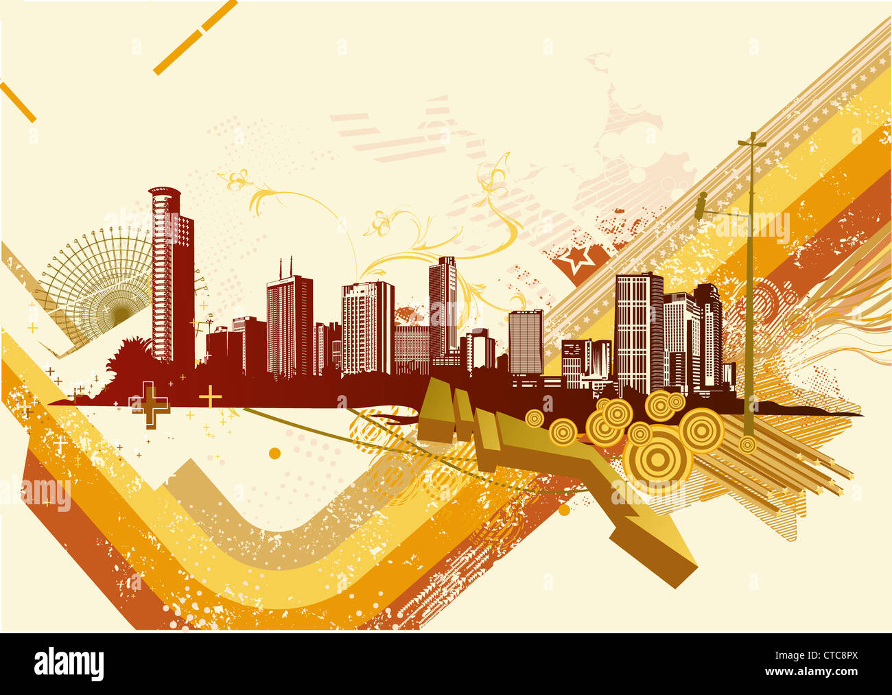 Vector illustration of retro style summer urban background Stock Photo ...