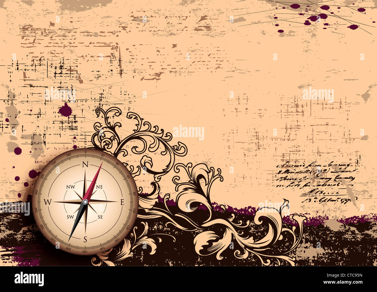 vector vintage background with compass Stock Photo - Alamy