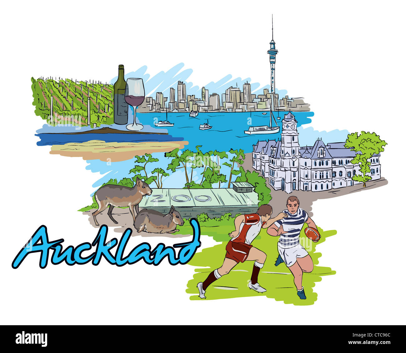 auckland doodles vector illustration Stock Photo - Alamy