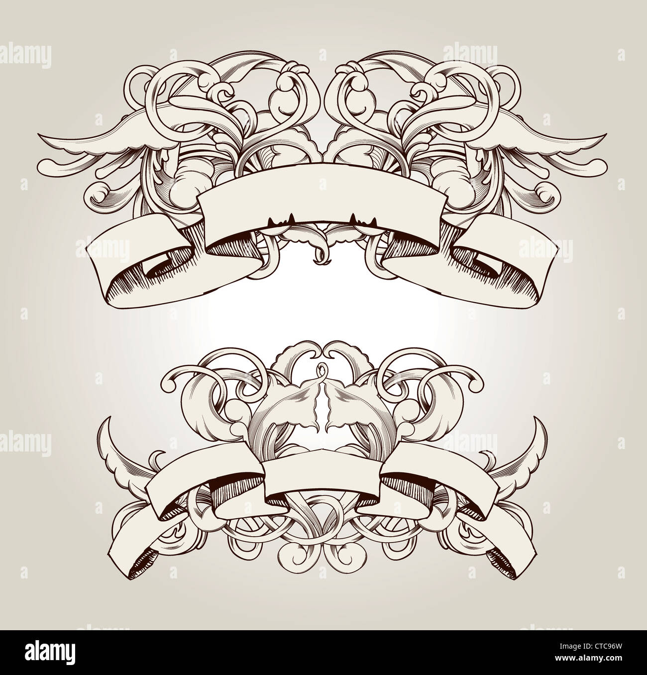 vector vintage floral with scroll Stock Photo - Alamy