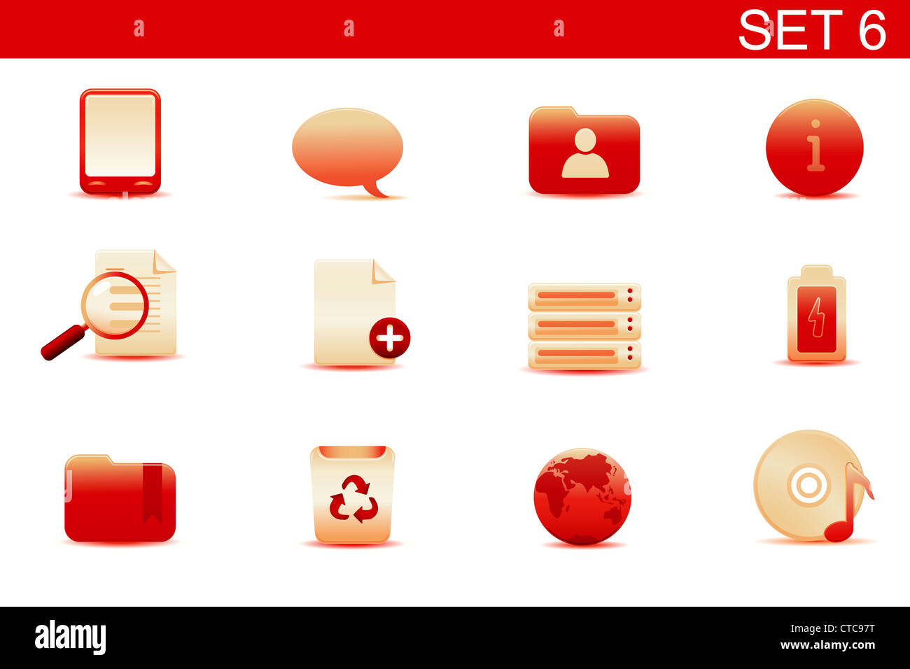Vector illustration set of red elegant simple icons for common computer ...