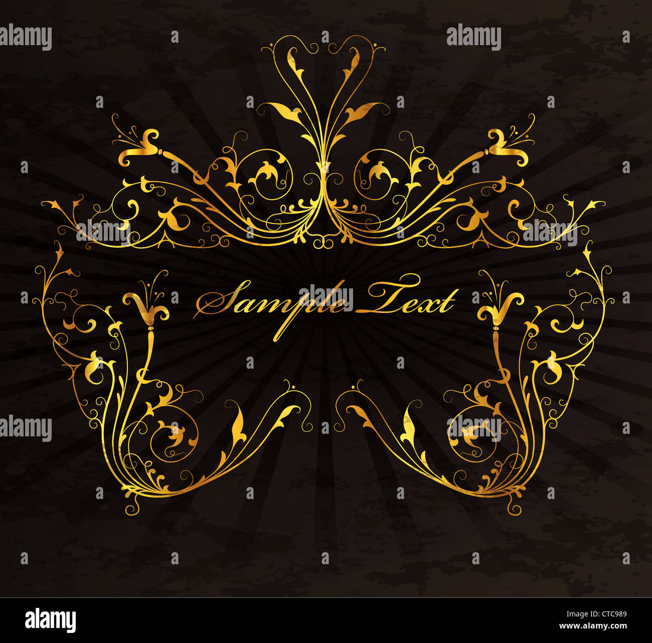 vintage gold floral frame with rays Stock Photo - Alamy
